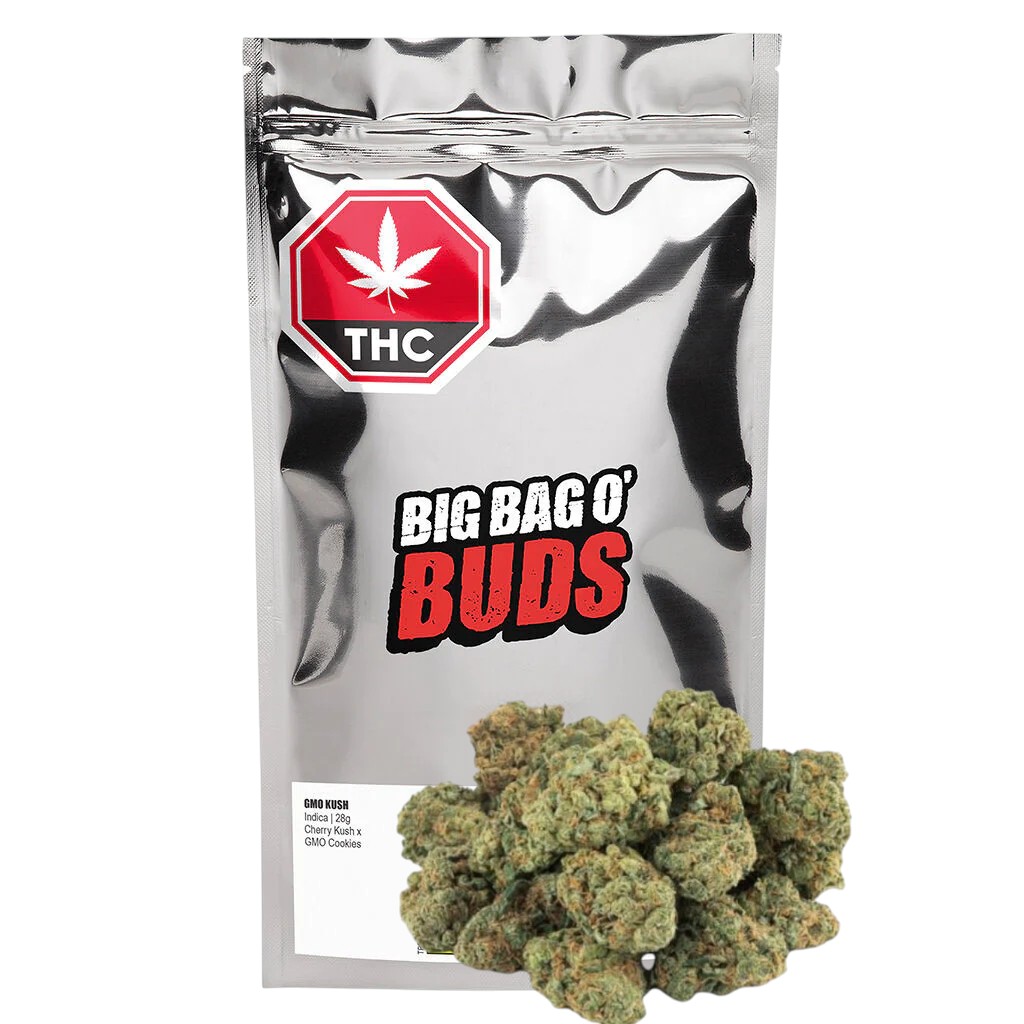 Big Bag O’ Buds – GMO Kush 28G – Up In Sky Cannabis & Tobacconist