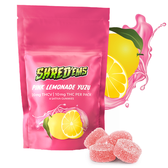 SHRED’EMS – PINK LEMONADE YUZU SATIVA GUMMIES – Up In Sky Cannabis ...
